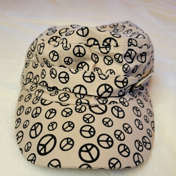 None | Other | Cadet Style Womans Peace Sign Hat In Tan And Black ...